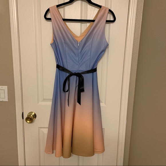 Sucrefas | Dresses | Sucrefas Blue Ombr Belted Fit And Flare Dress ...